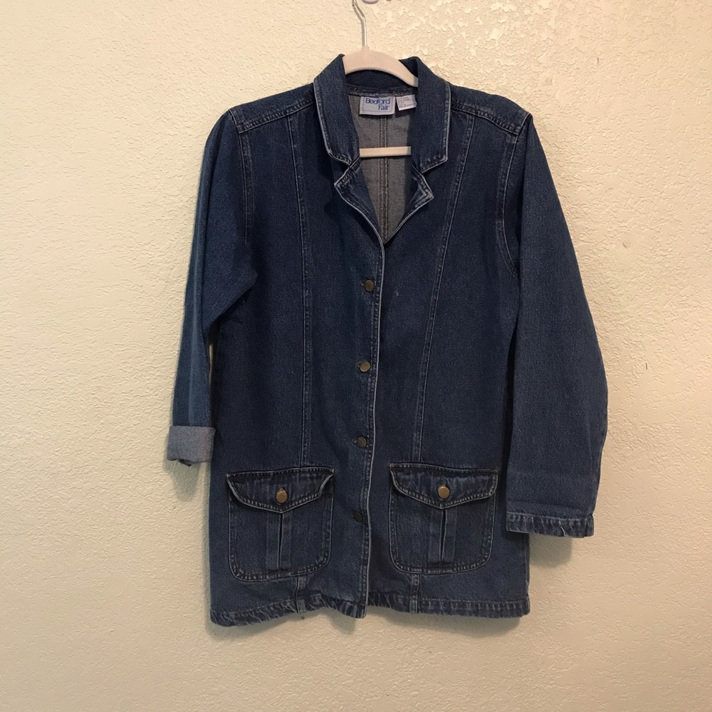 Vintage Denim Jacket Long Line Pockets Grunge - Gem